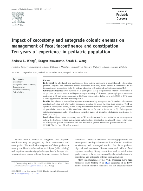 (PDF) Impact of cecostomy and antegrade colonic enemas on management of ...