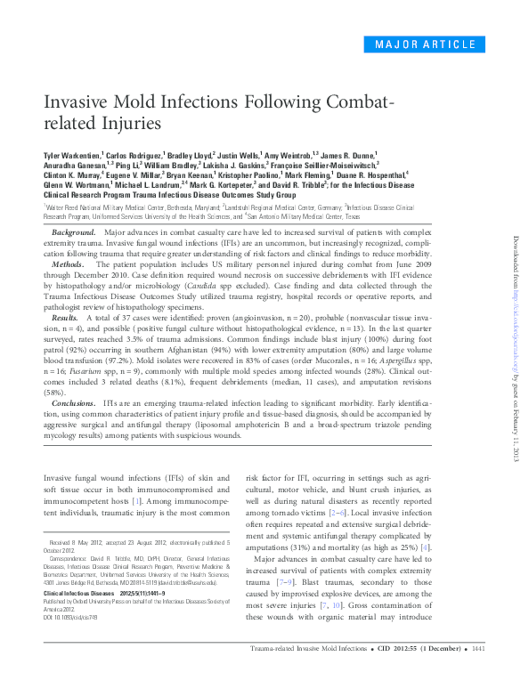 (PDF) Invasive Mold Infections Following Combat-related Injuries