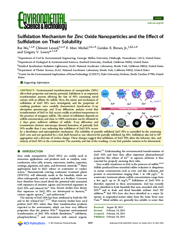 (PDF) Sulfidation Mechanism for Zinc Oxide Nanoparticles and the Effect ...