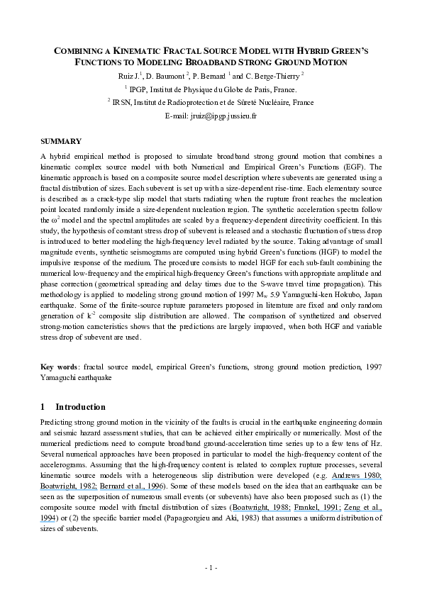 (PDF) Combining a Kinematic Fractal Source Model with Hybrid Green's Functions to Model ...