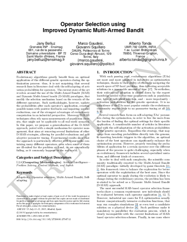 (PDF) Operator Selection using Improved Dynamic Multi-Armed Bandit