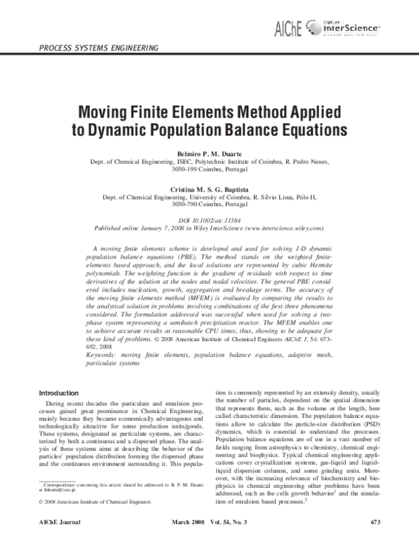 (PDF) Moving finite elements method applied to the solution of front ...