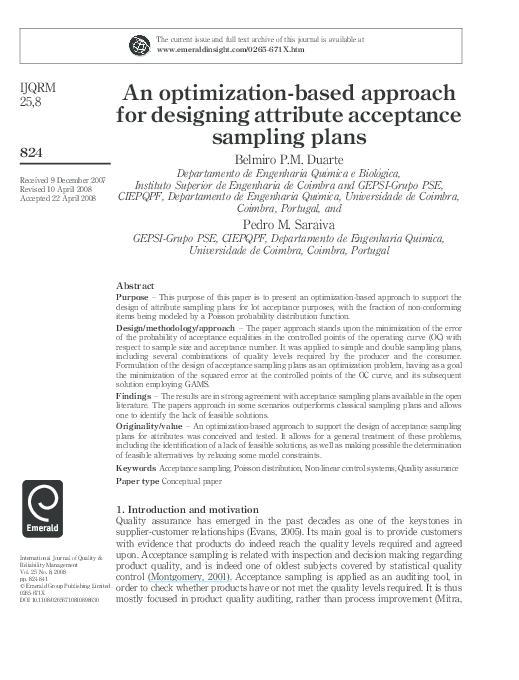 (PDF) An optimization-based approach for designing attribute acceptance sampling plans