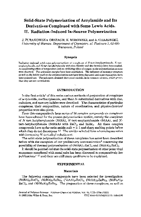 (PDF) Radiation-Induced Solid-State Polymerization of Acrylamide Derivatives