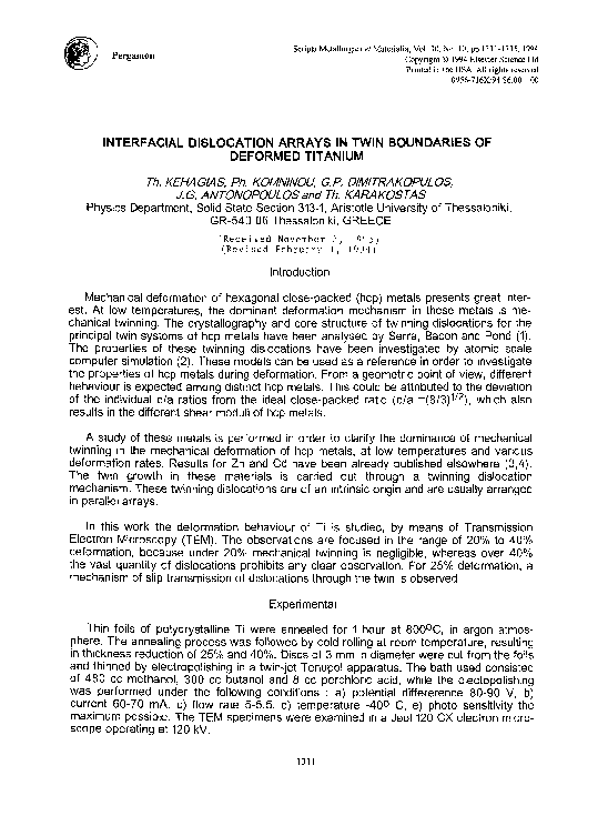 (PDF) Interfacial dislocation arrays in twin boundaries of deformed titanium