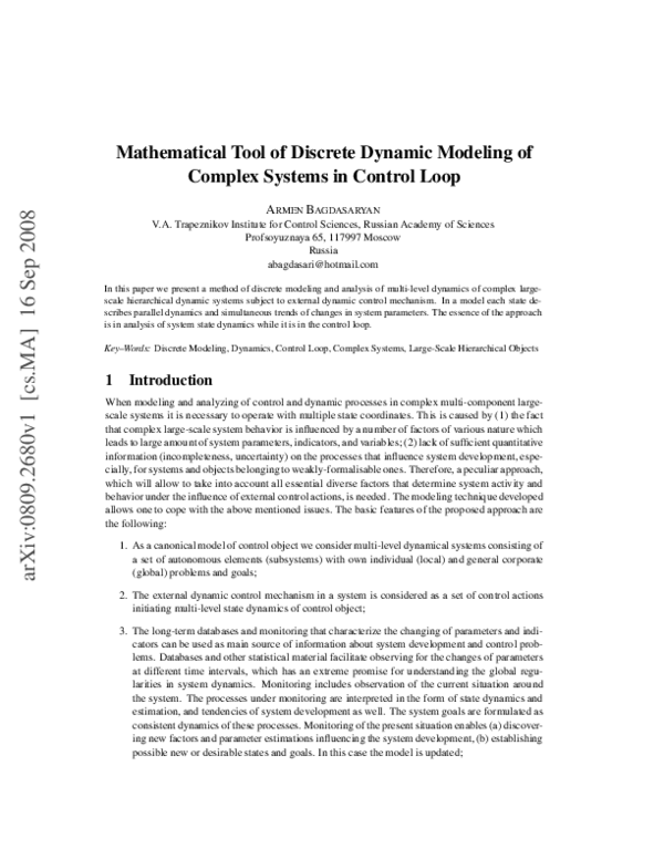 (PDF) Mathematical Tool of Discrete Dynamic Modeling of Complex Systems in Control Loop