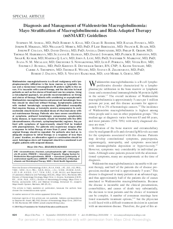 (PDF) Diagnosis and Management of Waldenström Macroglobulinemia: Mayo ...