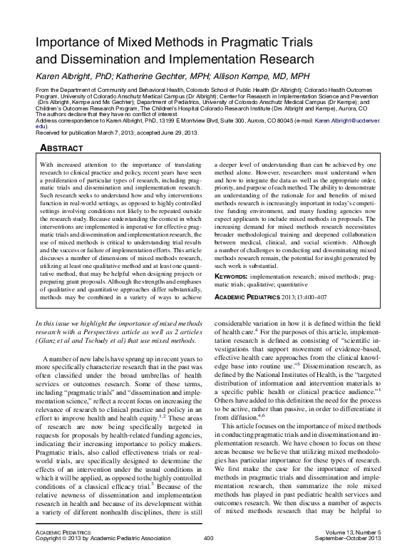 (PDF) Importance of Mixed Methods in Pragmatic Trials and Dissemination ...
