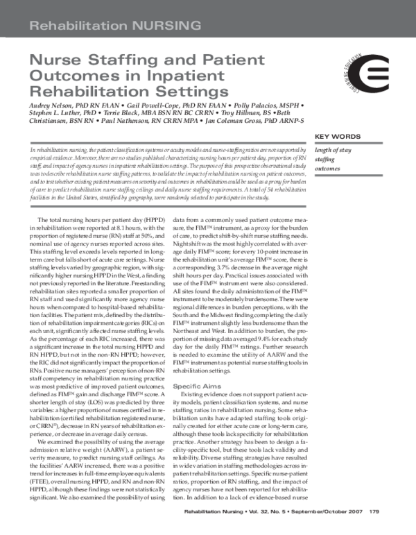 (PDF) Nurse Staffing and Patient Outcomes in Inpatient Rehabilitation ...