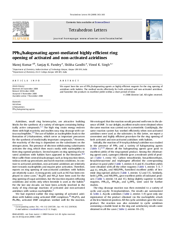(PDF) PPh 3/halogenating agent-mediated highly efficient ring opening ...
