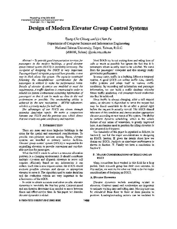 (PDF) Design of modern elevator group control systems