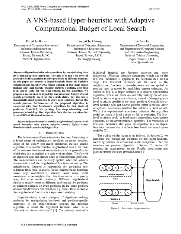 Pdf A Vns Based Hyper Heuristic With Adaptive Computational Budget Of
