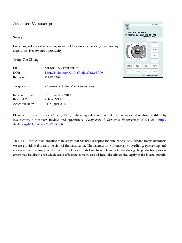 Pdf Enhancing Rule Based Scheduling In Wafer Fabrication Facilities