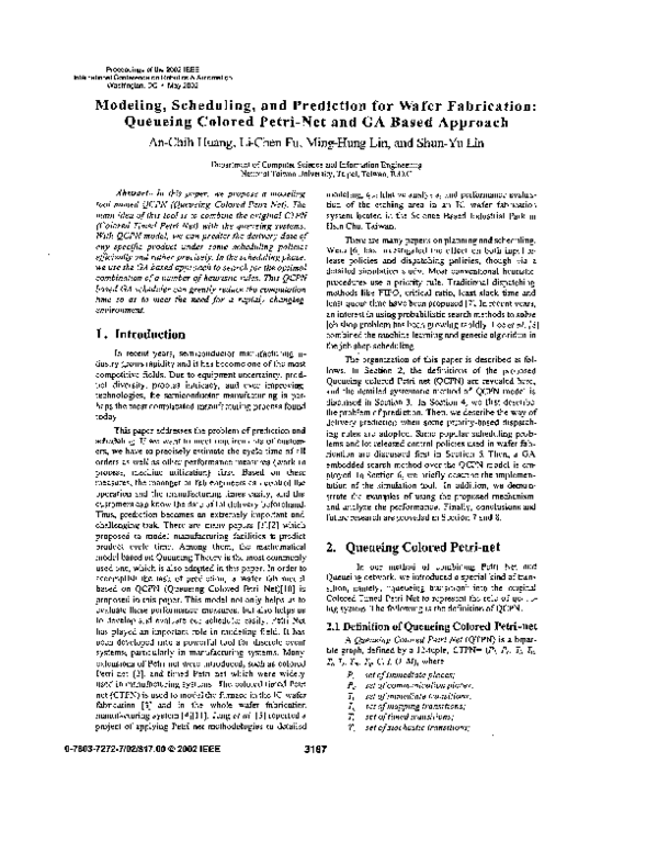 Pdf Modeling Scheduling And Performance Evaluation For Wafer