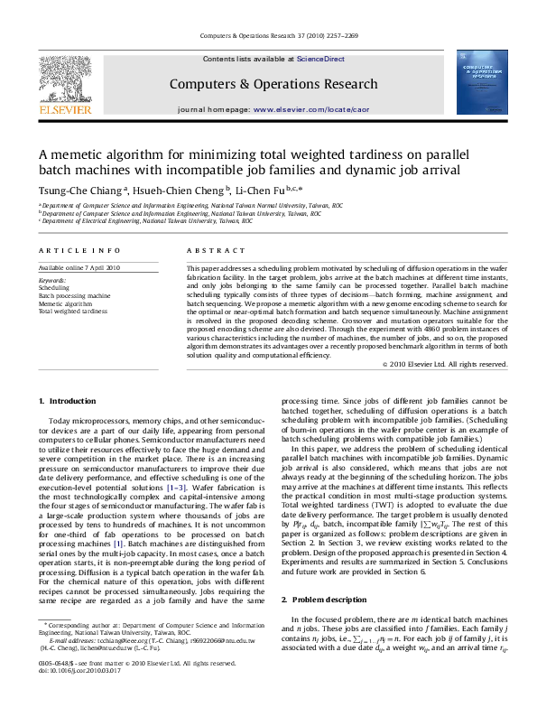 Pdf A Memetic Algorithm For Minimizing Total Weighted Tardiness On