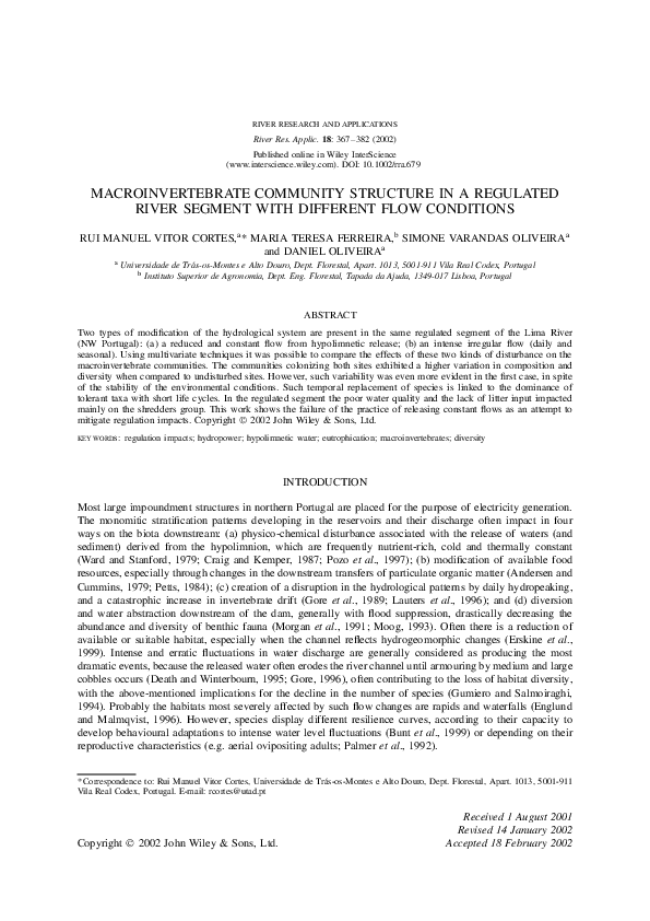 (PDF) Macroinvertebrate community structure in a regulated river segment with different flow ...
