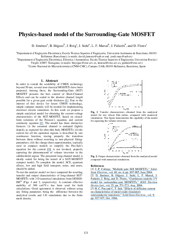 (PDF) Physics-based model of the surrounding-gate MOSFET
