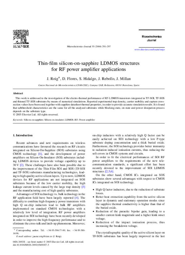 (PDF) Thin-film silicon-on-sapphire LDMOS structures for RF power ...