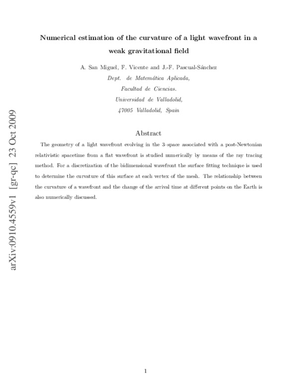 Pdf Numerical Estimation Of The Curvature Of A Light Wavefront In A