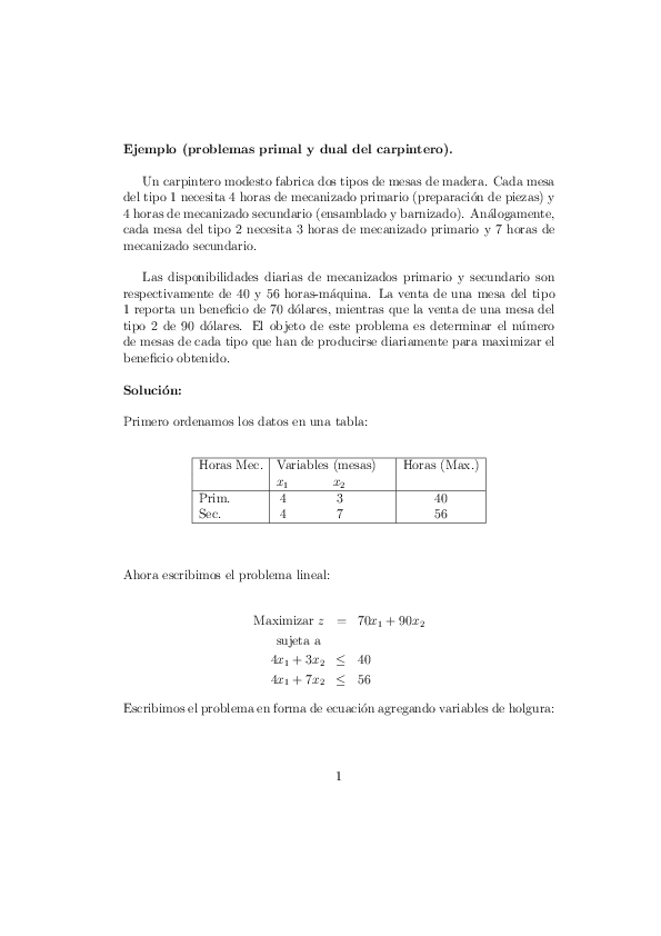 (PDF) Ejemplo (problemas primal y dual del carpintero