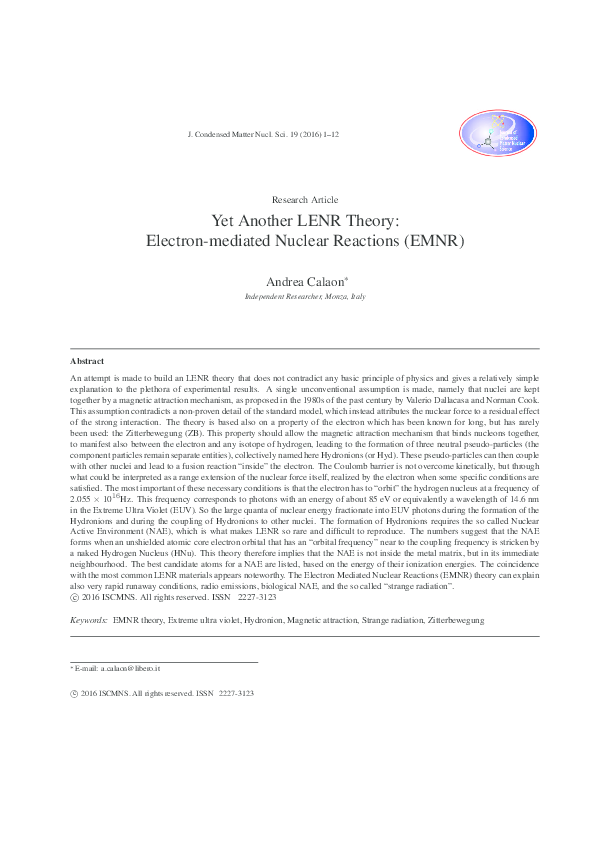 (PDF) Yet Another LENR Theory: Electron-mediated Nuclear Reactions (EMNR