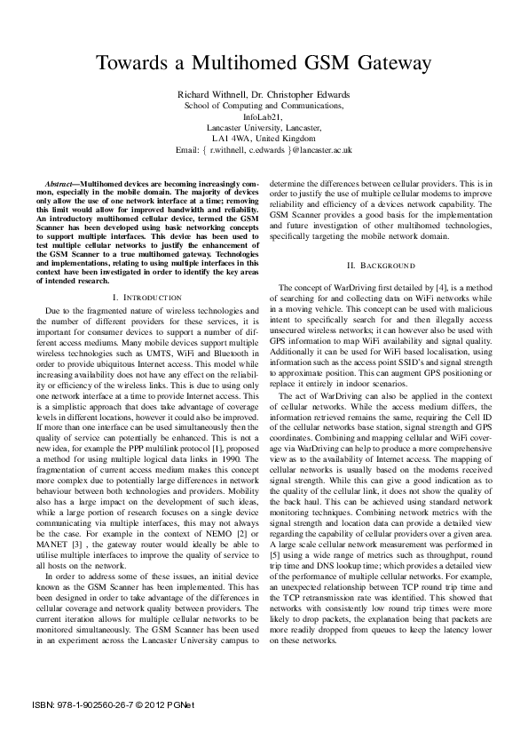 (PDF) Towards a Multihomed GSM Gateway
