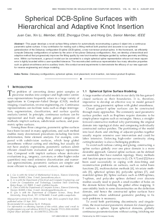 (PDF) Spherical DCB-spline surfaces with hierarchical and adaptive knot ...