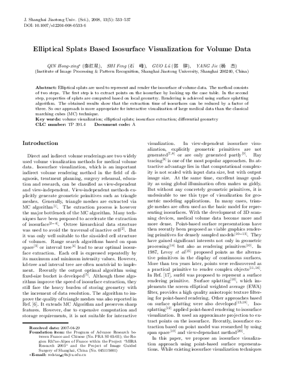 Pdf Elliptical Splats Based Isosurface Visualization For Volume Data Hong Qin