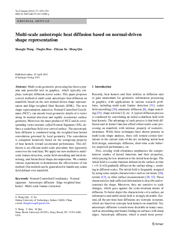 (PDF) Multi-scale anisotropic heat diffusion based on normal-driven shape representation | Hong ...