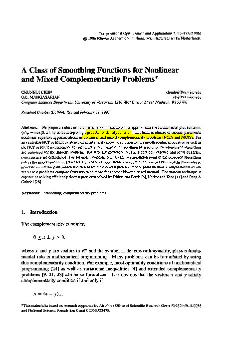 Pdf A Class Of Smoothing Functions For Nonlinear And Mixed