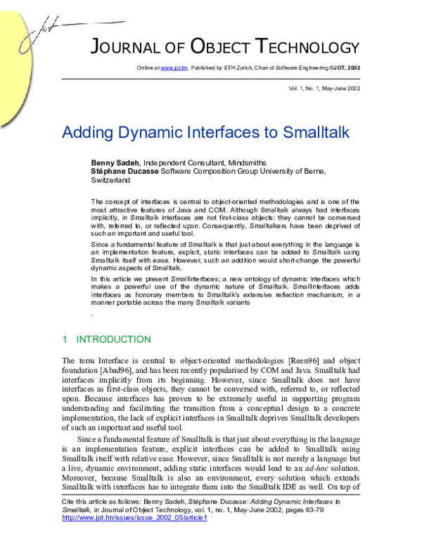 (PDF) Adding Dynamic Interfaces to Smalltalk
