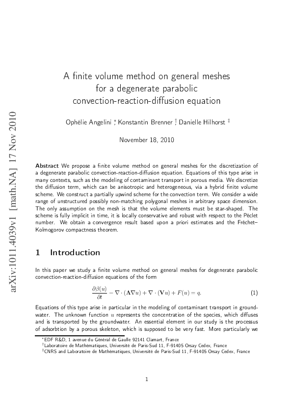 Pdf A Finite Volume Method On General Meshes For A Degenerate Parabolic Convection Reaction