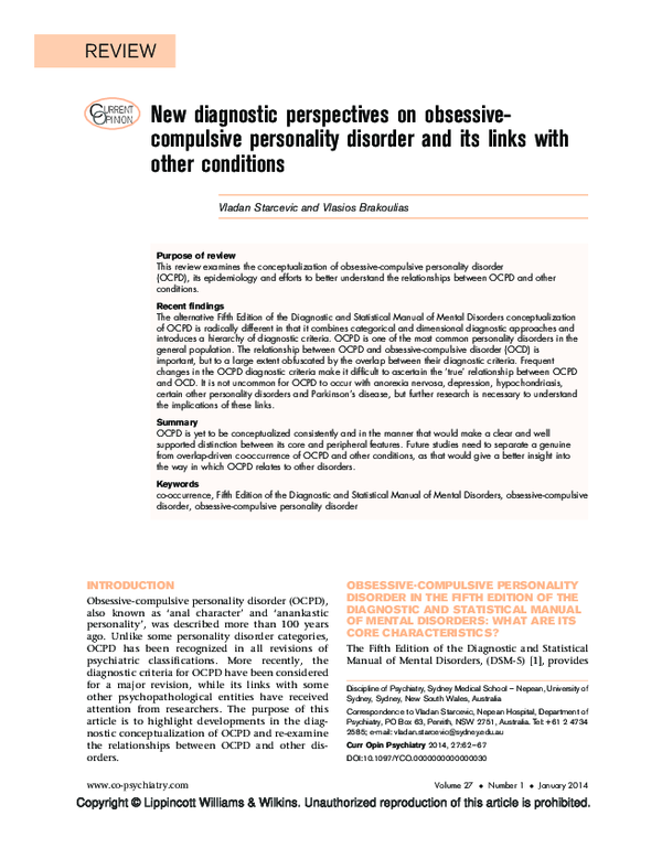 (PDF) New diagnostic perspectives on obsessive-compulsive personality ...