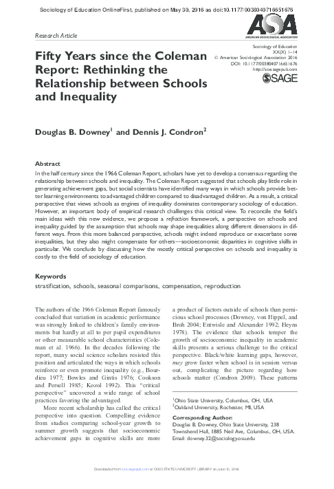 The Coleman Report _ 13.2B: Coleman’s Study of Between-School – YPDJH