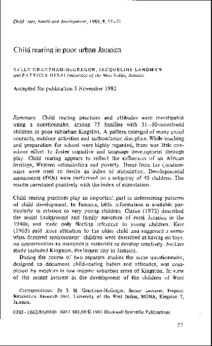 (PDF) Child rearing in poor urban Jamaica