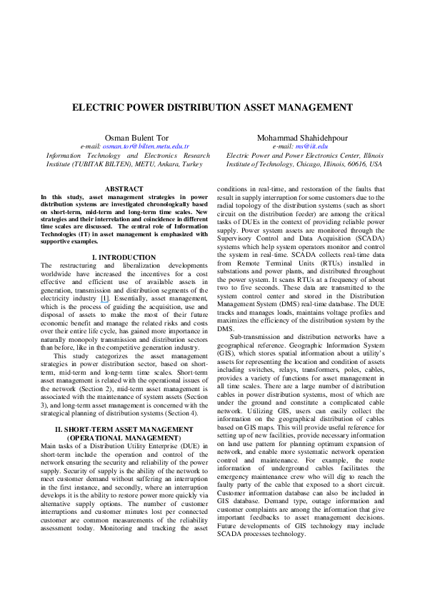(PDF) Power distribution asset management