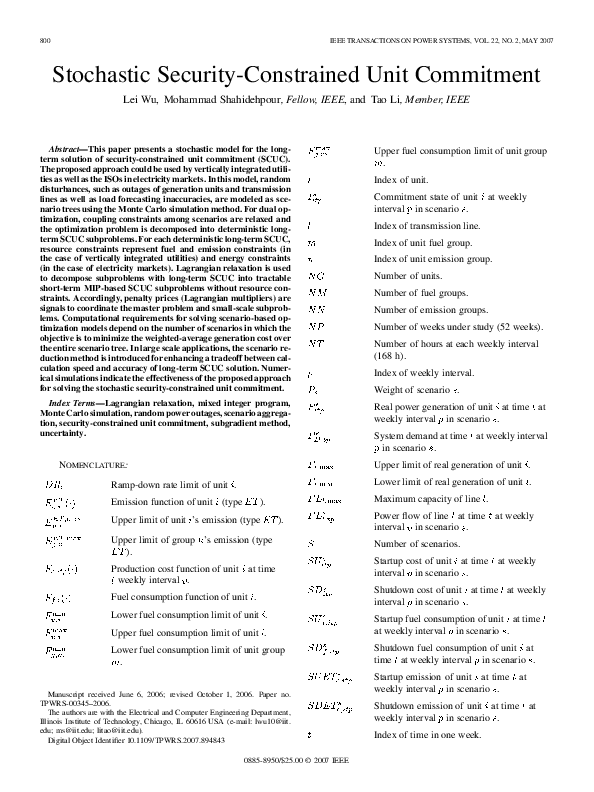 Pdf Stochastic Security Constrained Unit Commitment