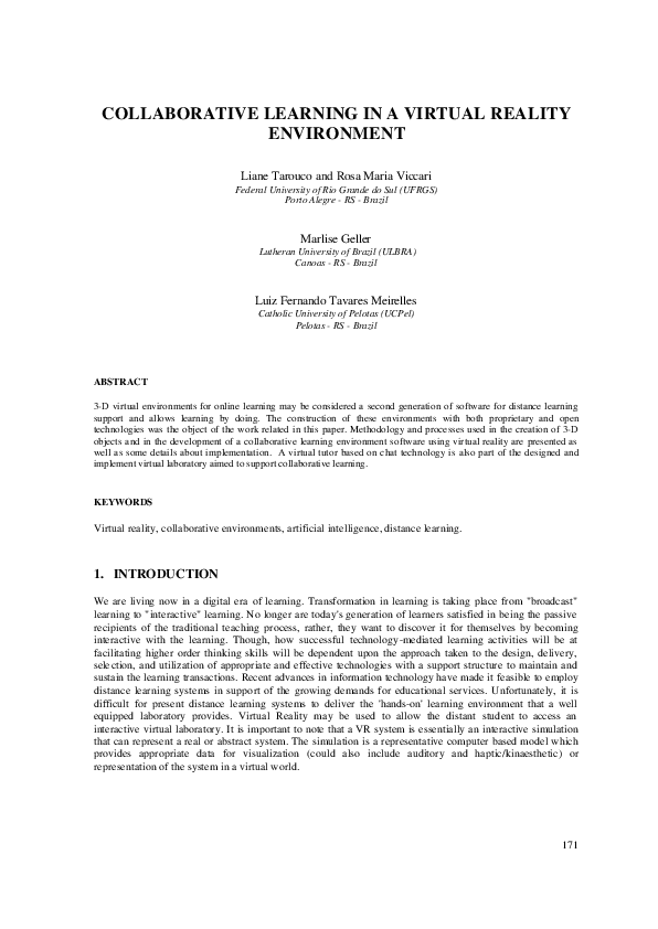 (PDF) Collaborative Learning in a Virtual Reality Environment | Marlise Geller - Academia.edu