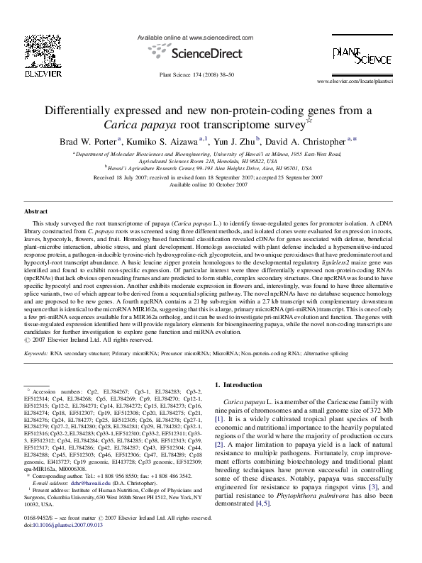 (PDF) Differentially expressed and new non-protein-coding genes from a Carica papaya root ...