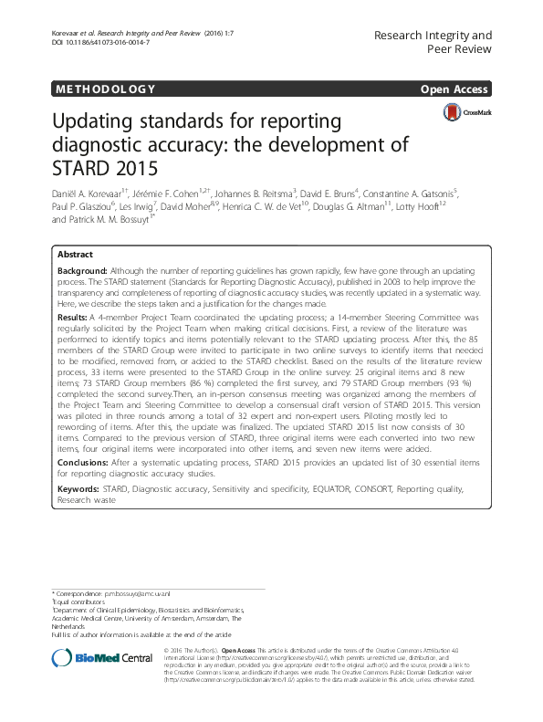 (PDF) Updating standards for reporting diagnostic accuracy: the ...