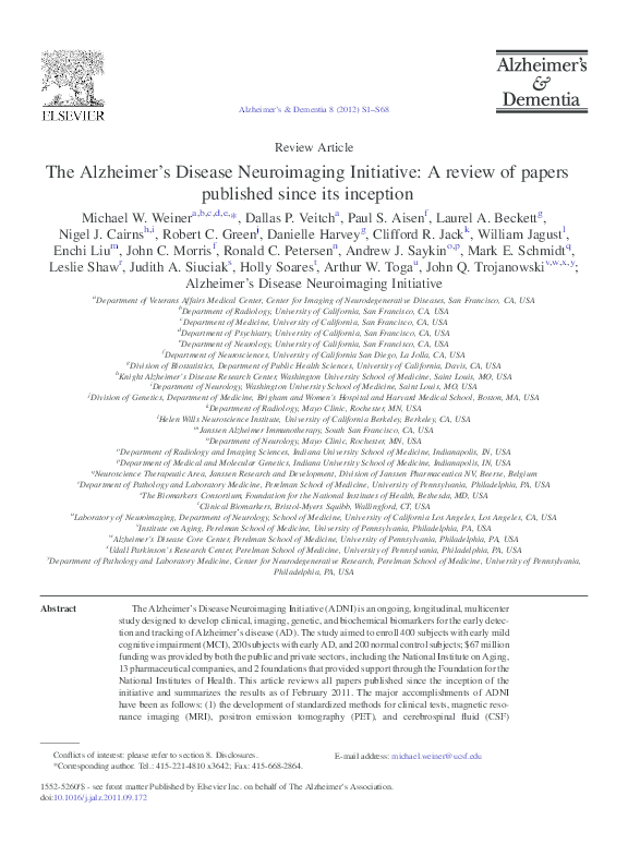 (PDF) The Alzheimer’s Disease Neuroimaging Initiative: A review of papers published since its ...