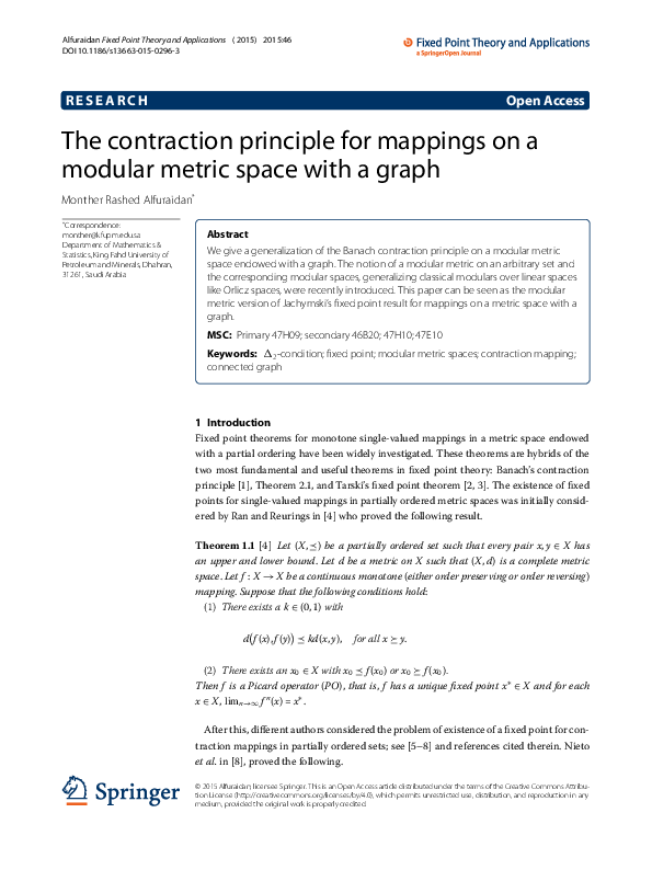 (PDF) The contraction principle for mappings on a modular metric space with a graph