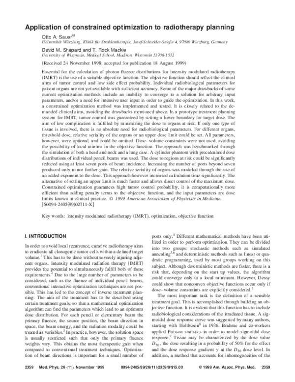 (PDF) Application of constrained optimization to radiotherapy planning