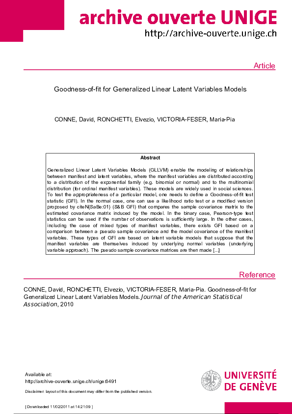 Pdf Goodness Of Fit For Generalized Linear Latent Variables Models