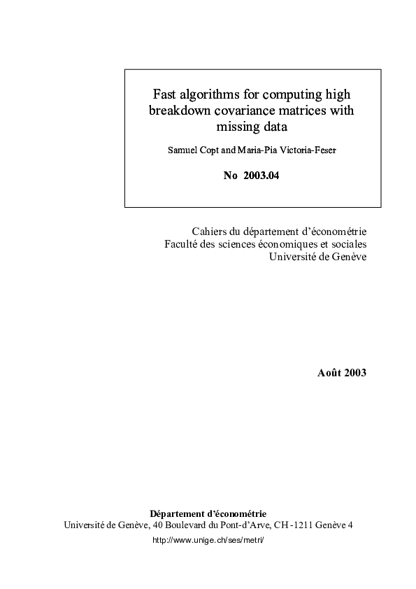 (PDF) Variable Fast algorithms for computing high breakdown covariance matrices with missing data