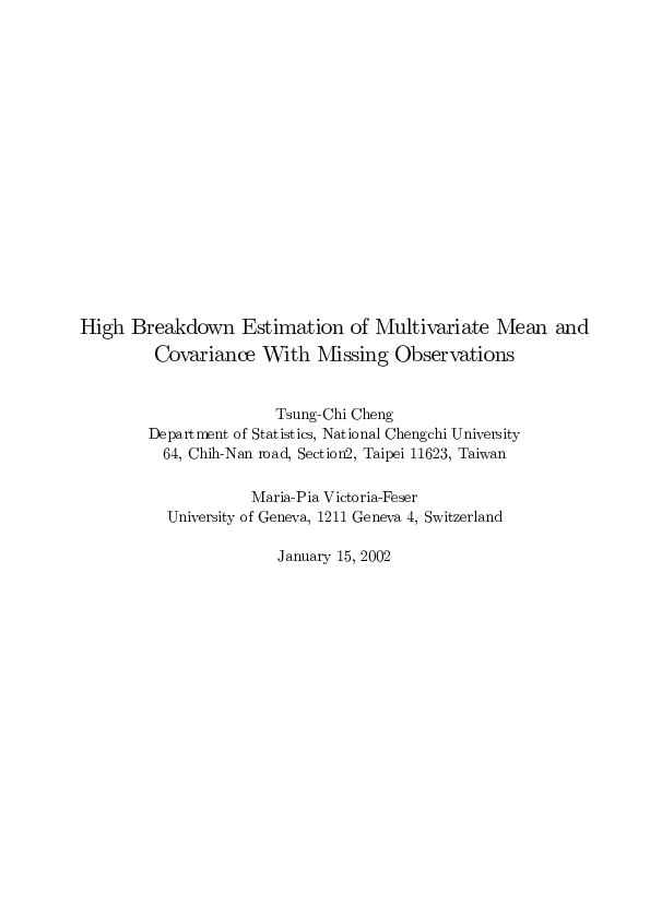 (PDF) High-breakdown estimation of multivariate mean and covariance with missing observations