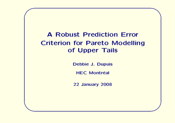 Pdf A Robust Prediction Error Criterion For Pareto Modelling Of Upper Tails Maria Pia