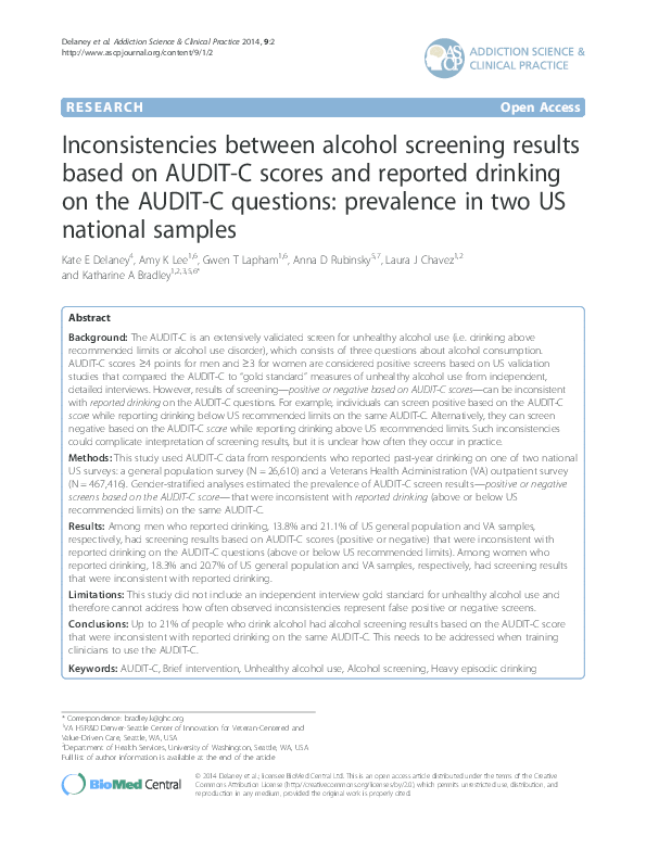 (PDF) Inconsistencies between alcohol screening results based on AUDIT ...