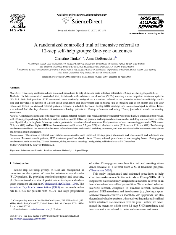 (PDF) A randomized controlled trial of intensive referral to 12-step ...