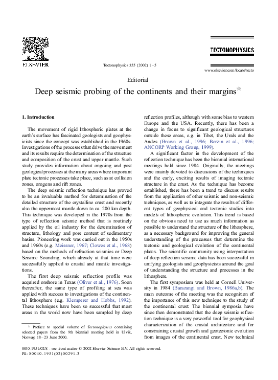 (PDF) Deep seismic probing of the continents and their margins | Hans ...